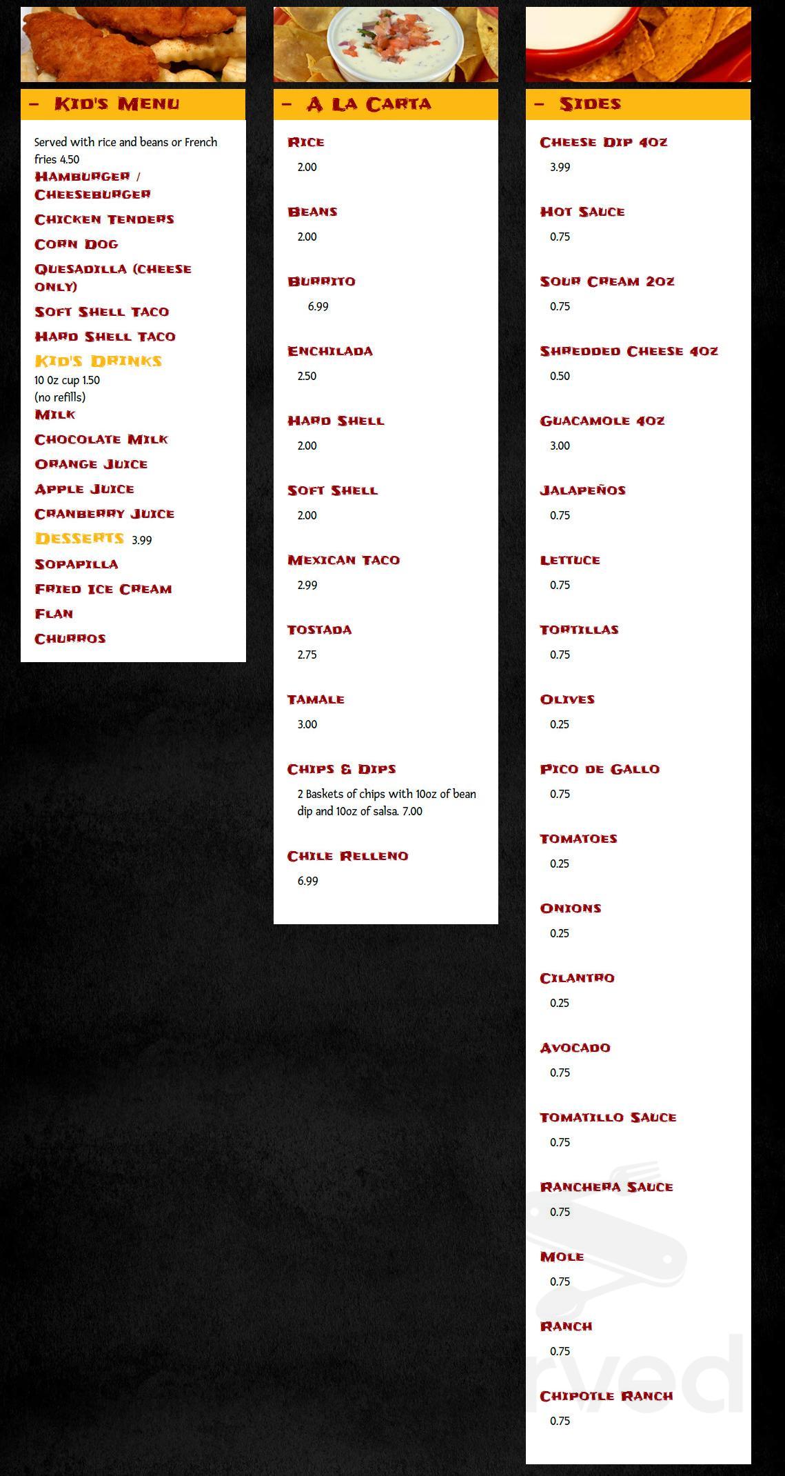 Menu - Ripon WI's El Fogón Mexican Grill | Sirved