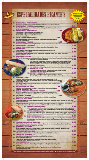 Picantes Mexican Grill menus in Clinton, Mississippi, United States