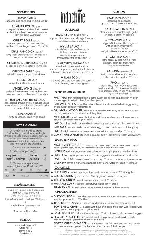 Indochine Downtown menu in Jacksonville, Florida, USA