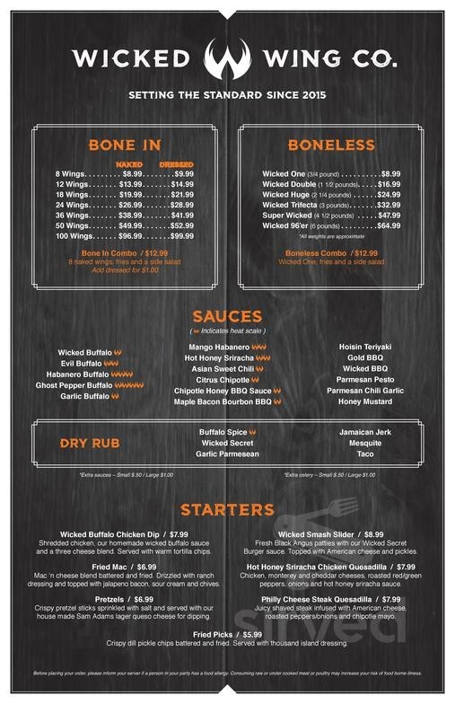 Wicked Wing Co menu in Worcester, Massachusetts, USA