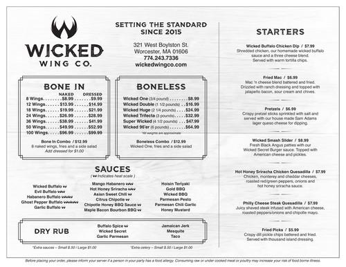 Wicked Wing Co menu in Worcester, Massachusetts, USA