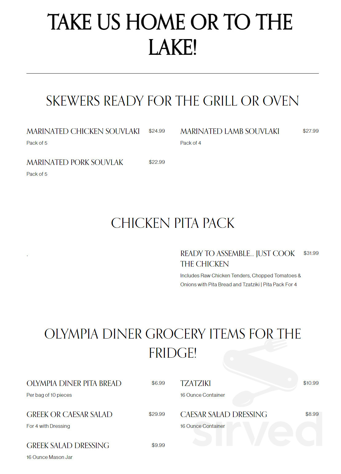 Olympia Diner menu in Winnipeg, Manitoba, Canada