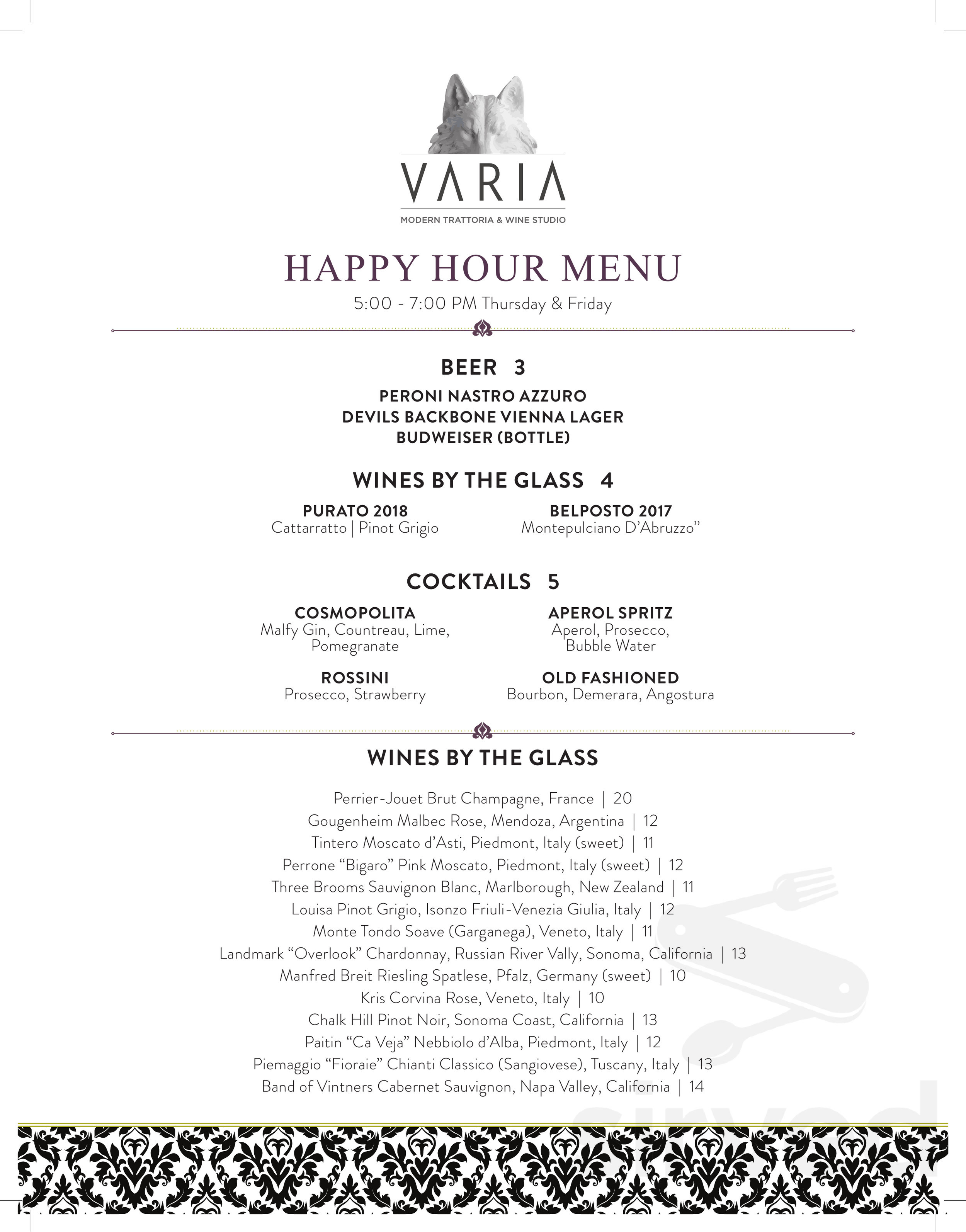 Varia menu in Norfolk, Virginia, USA