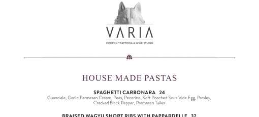 Menu for Varia in Norfolk, VA | Sirved