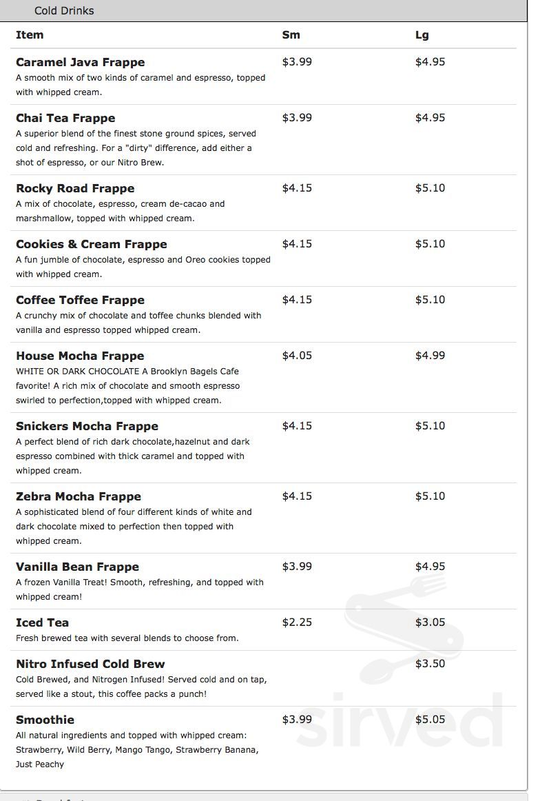 Menu - Muskegon MI's Brooklyn's/Brooklyn Bagels | Sirved