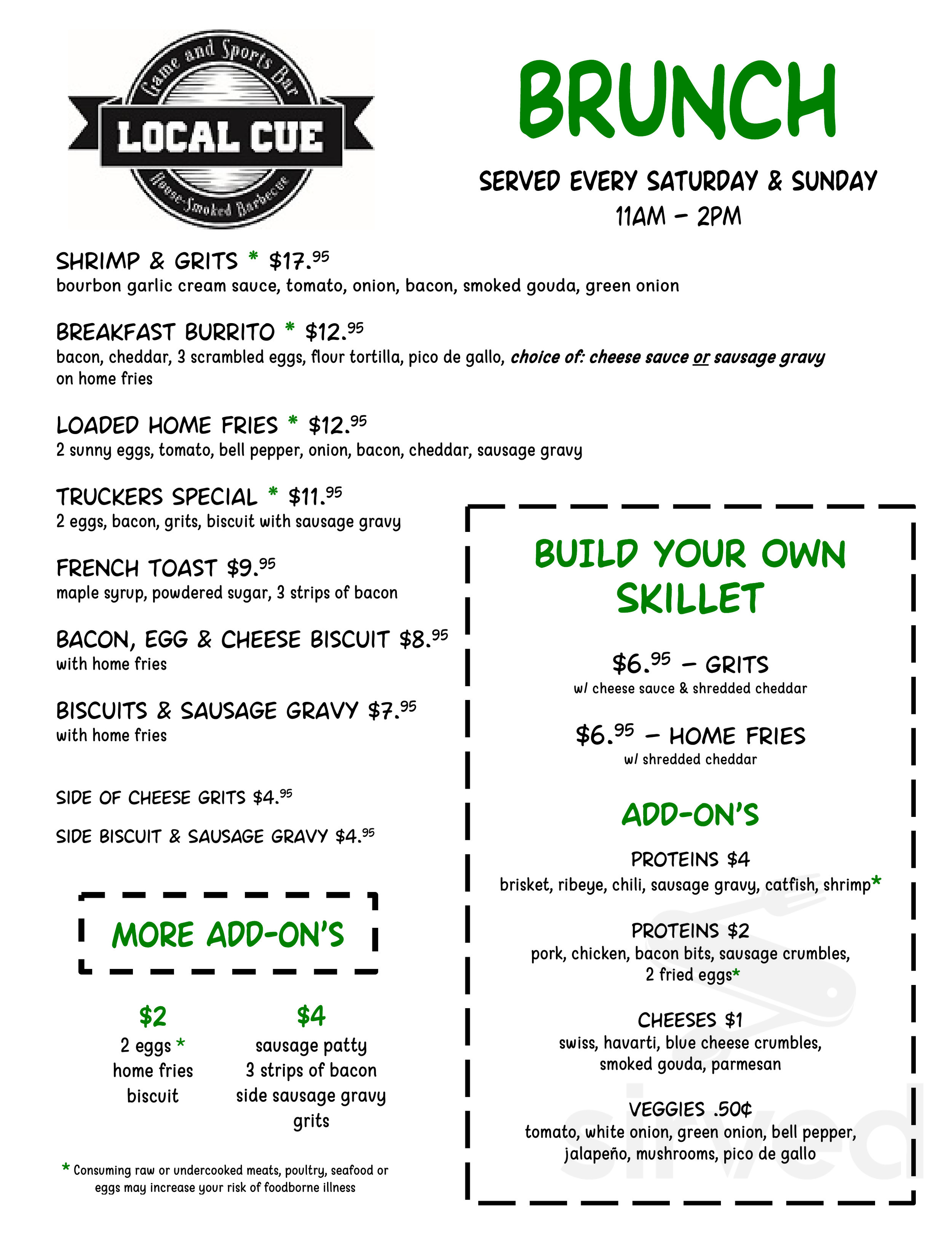 Local Cue Sports Bar menu in Greenville, South Carolina, USA