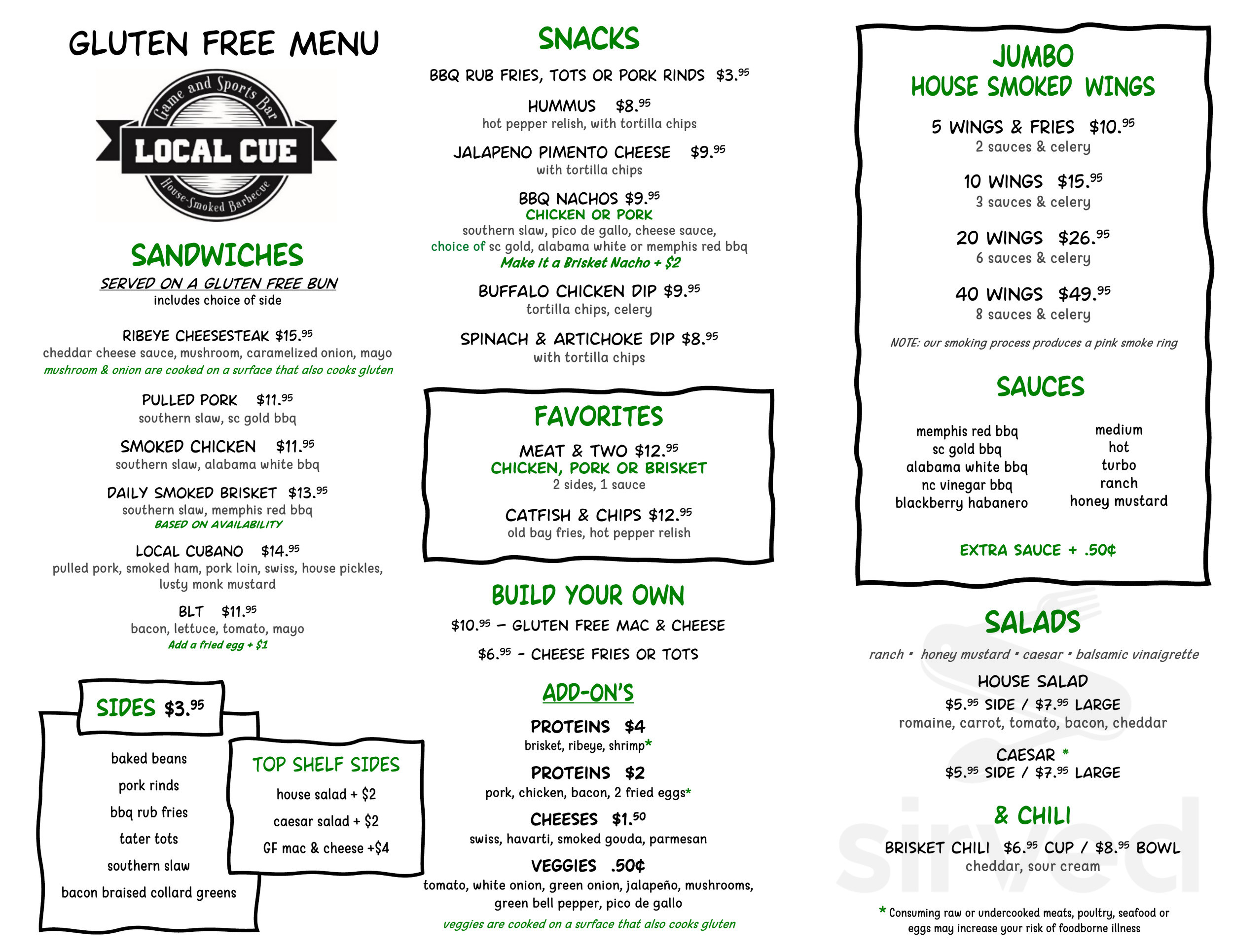 Local Cue Sports Bar menu in Greenville, South Carolina, USA