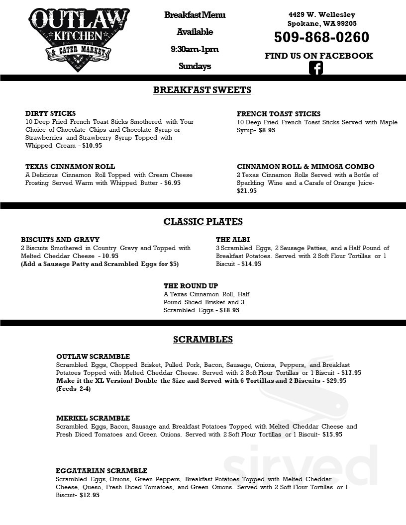 Outlaw Kitchen & Catering menu in Spokane Valley, Washington, USA