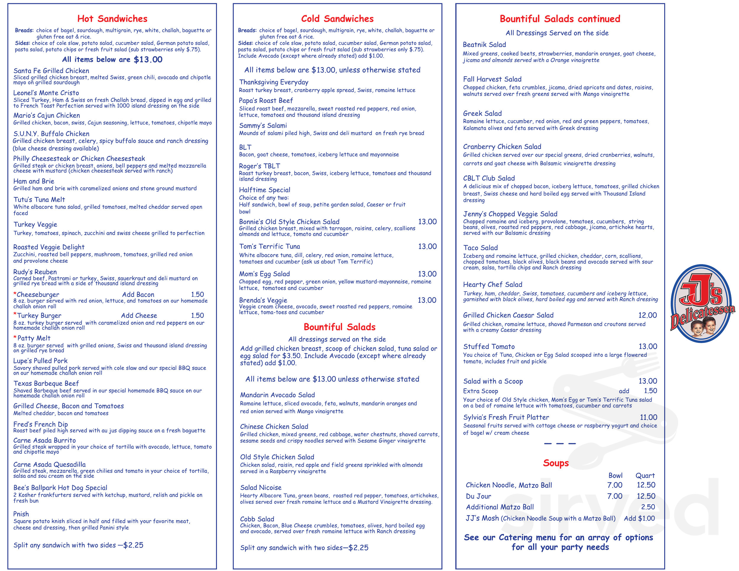 JJ's Deli menu in Scottsdale, Arizona, USA