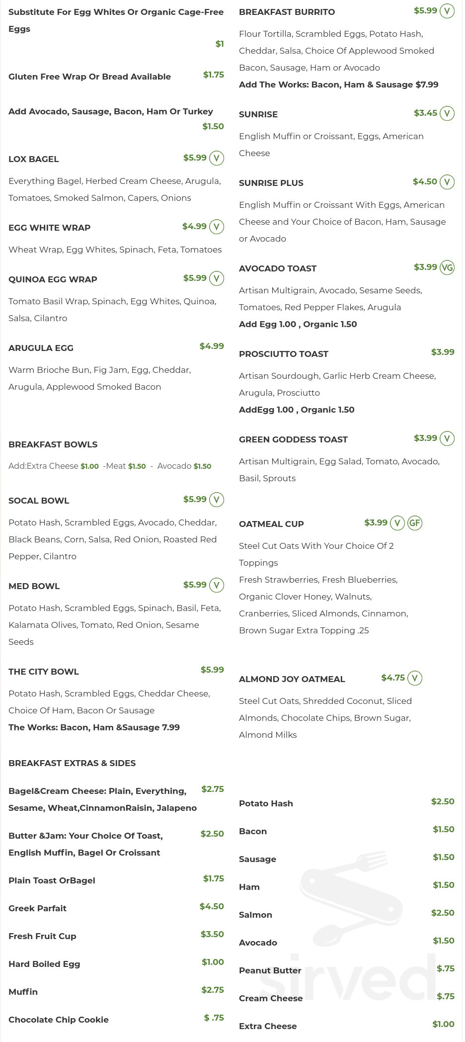 Civic Center Cafe menu in San Diego, California, USA