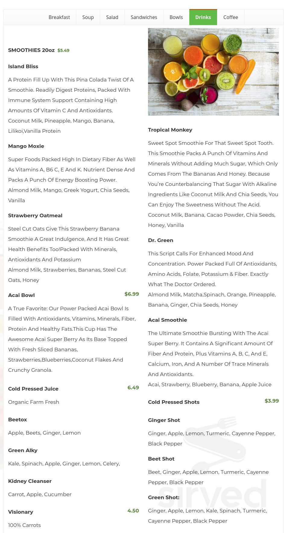 Civic Center Cafe menus in San Diego, California, United States