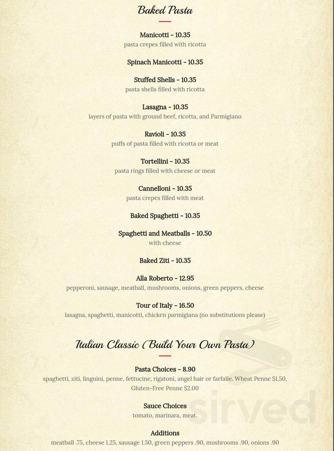 Roberto Italian Restaurant menu in Sandston, Virginia, USA