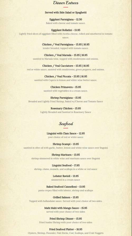Roberto Italian Restaurant menu in Sandston, Virginia, USA