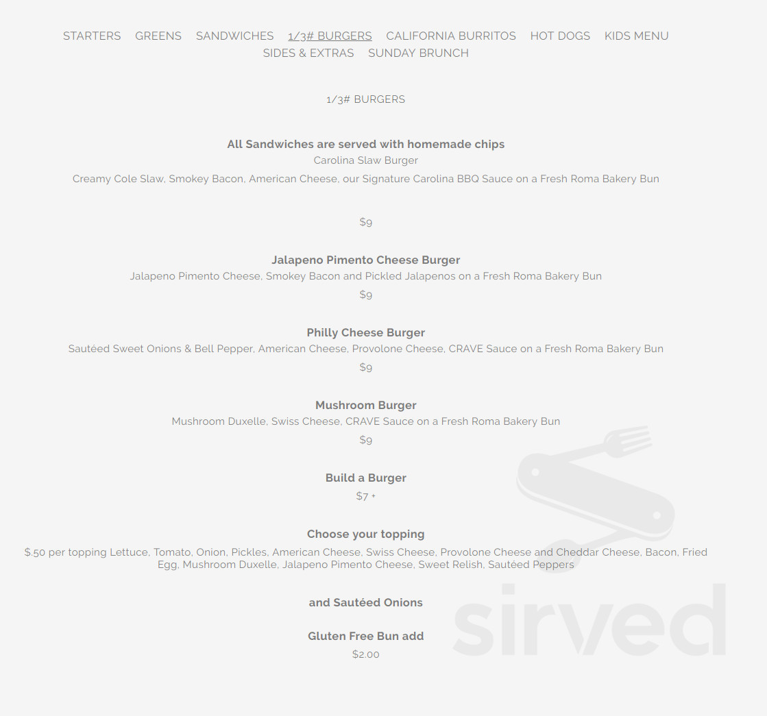 The Crave Shack menu in St Johns, Michigan, USA