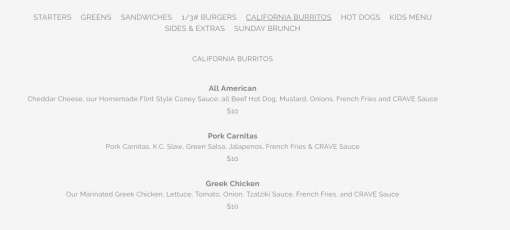 The Crave Shack Menu - St Johns, Michigan | Sirved