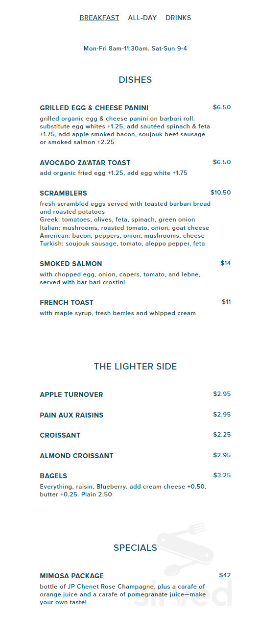 Cafe Fili menus in 701 2nd St NE, Washington, United States