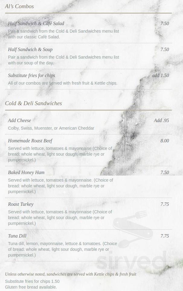 Al's Cafe & Creamery menu in Elgin, Illinois, USA