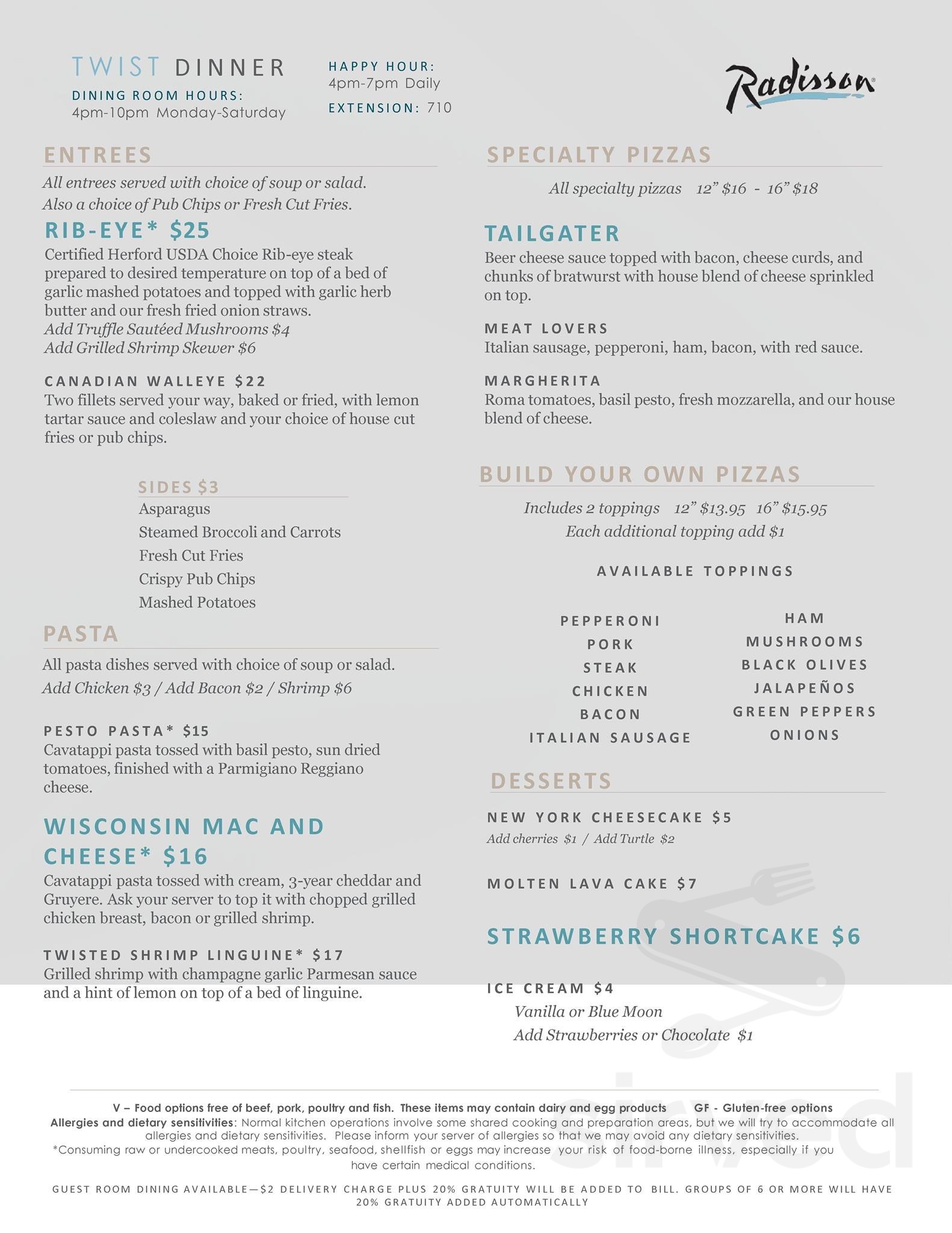 Menu - Madison WI's Twist Bar & Grill | Sirved