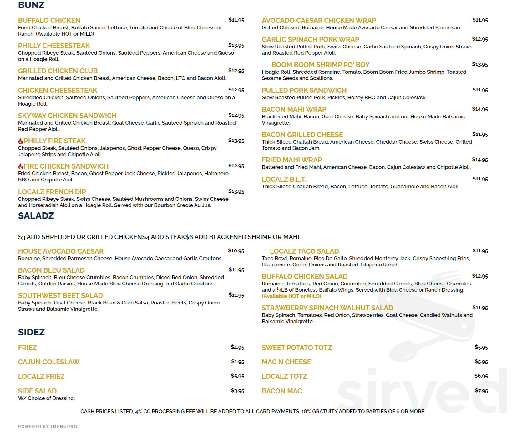 Menu - Largo FL's Localz Sports Bar and Grill | Sirved