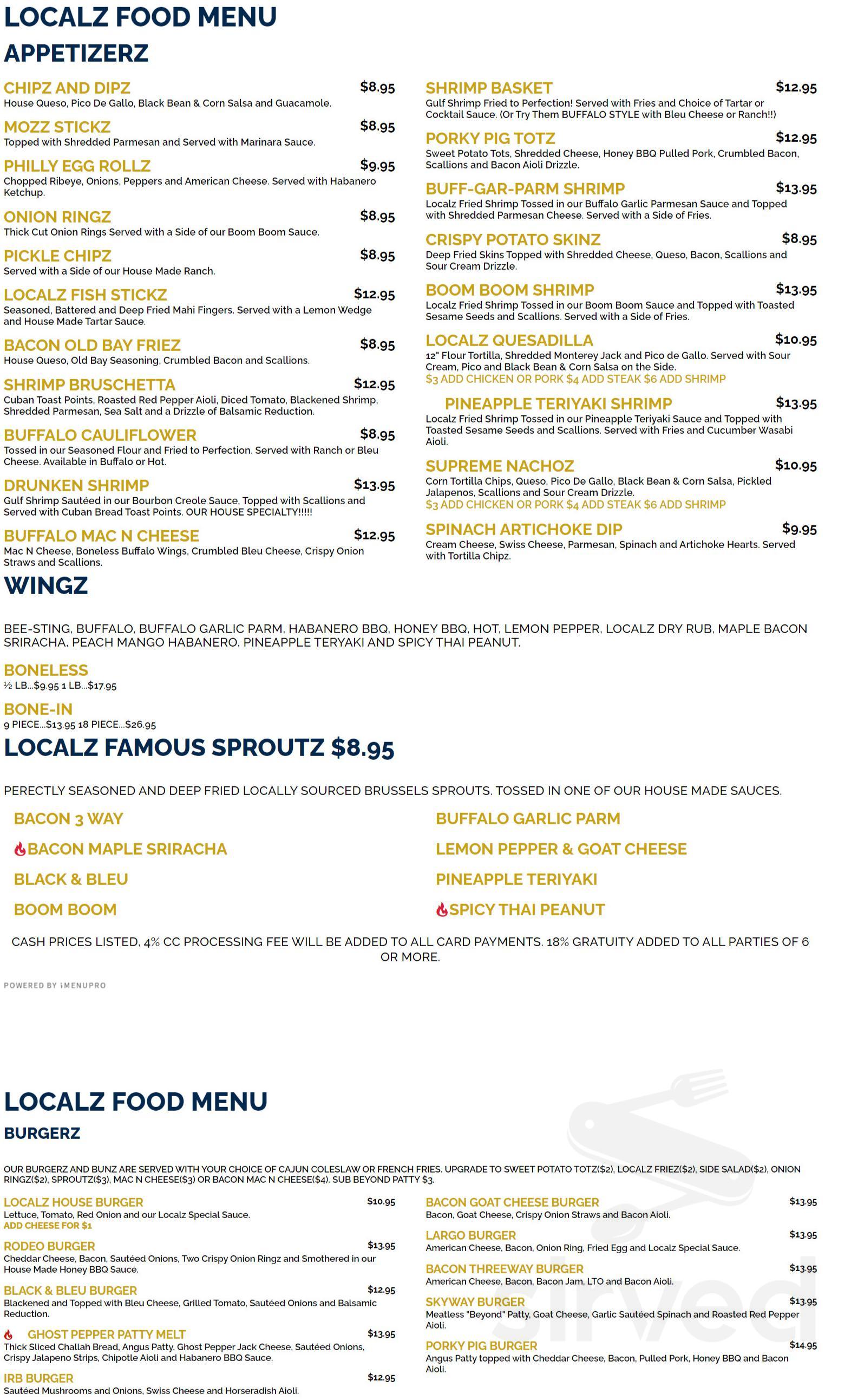 Menu - Largo FL's Localz Sports Bar and Grill | Sirved