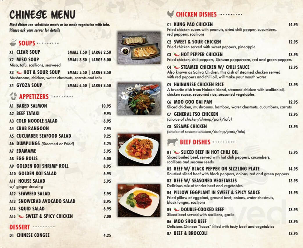 Golden Koi Restaurant menu in Covington, Louisiana, USA