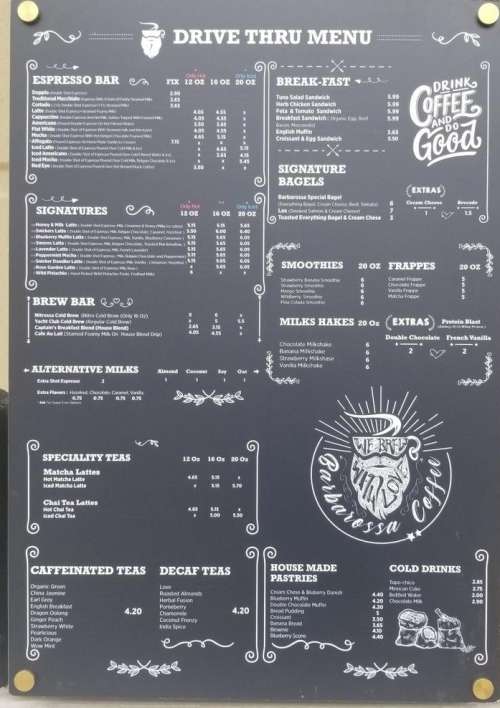 Barbarossa Coffee menu in Tomball, Texas, USA