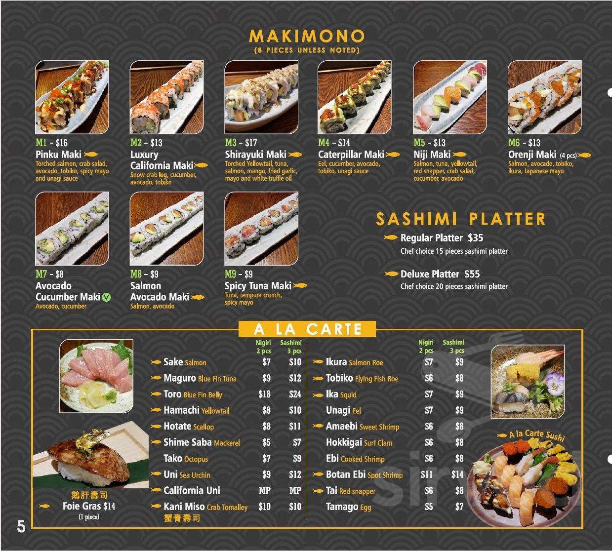 Tora Japanese Restaurant menu in Boston, Massachusetts, USA