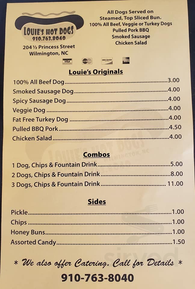 Menu - Wilmington NC's Louie's Hot Dogs | Sirved