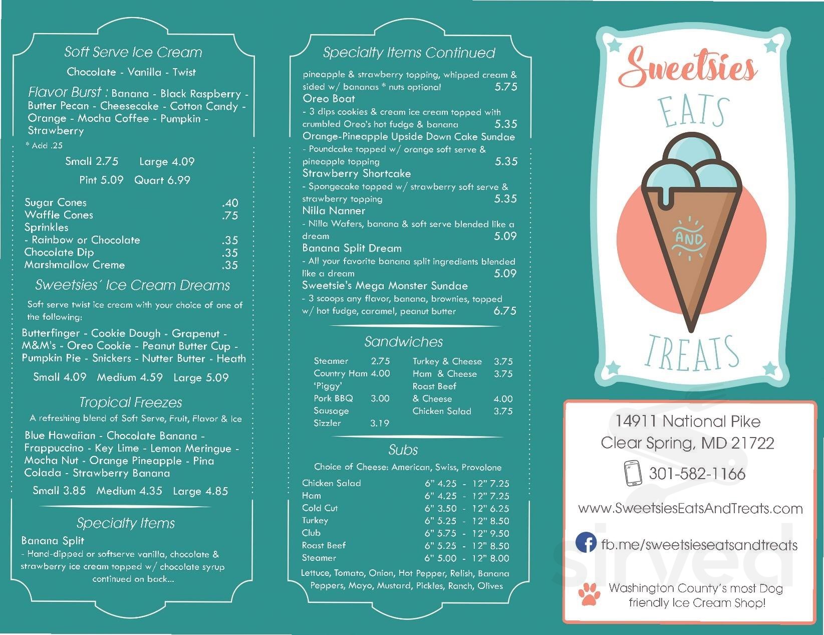 Sweetsies Eats & Treats menus in Clear Spring, Maryland, United States