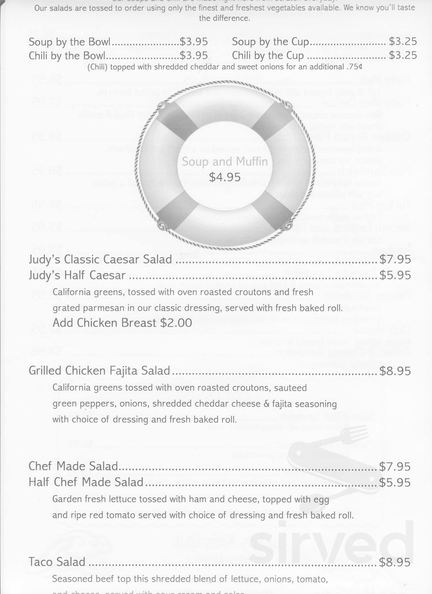 Judy's Cafe menu in Two Harbors, Minnesota, USA