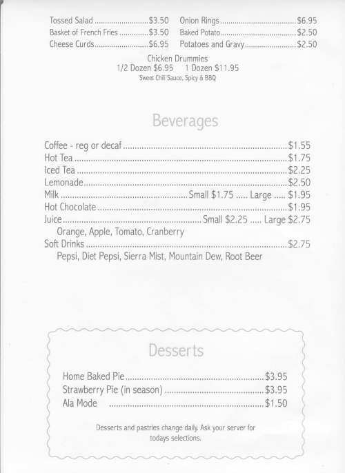 Judy's Cafe menu in Two Harbors, Minnesota, USA