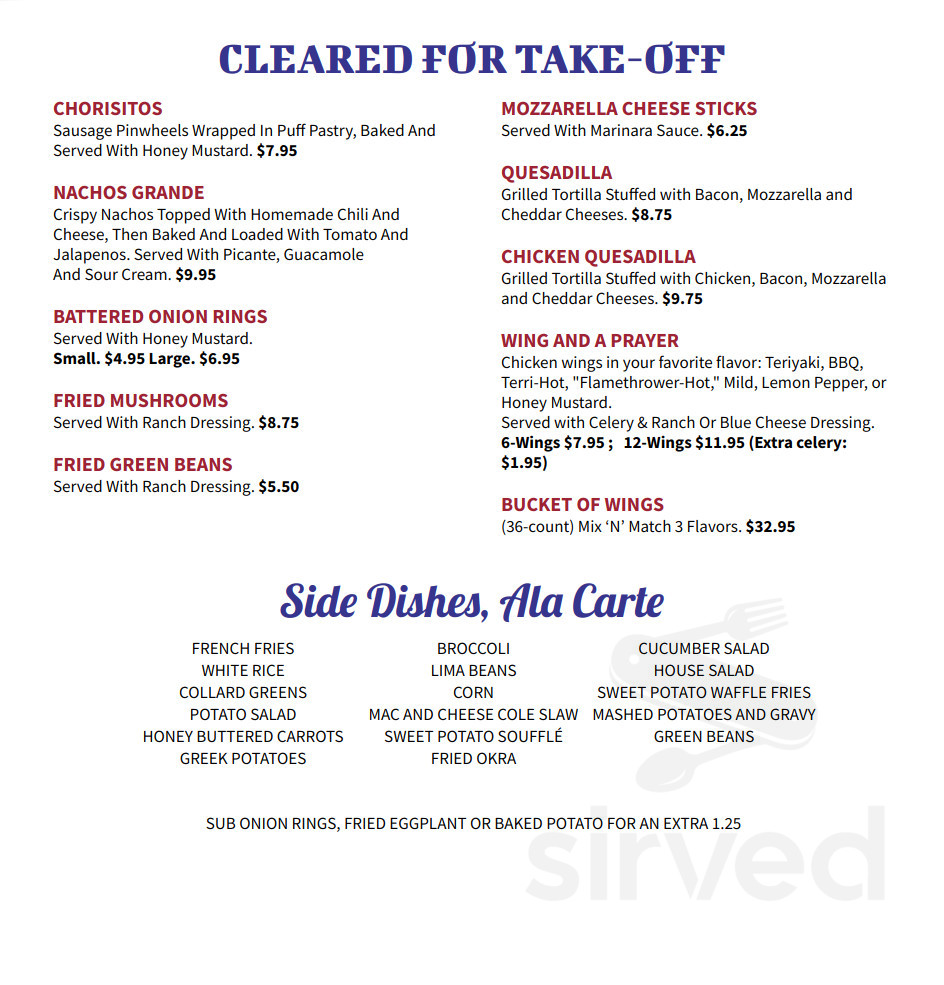 Menu for Flight Deck Restaurant in Lexington, SC | Sirved