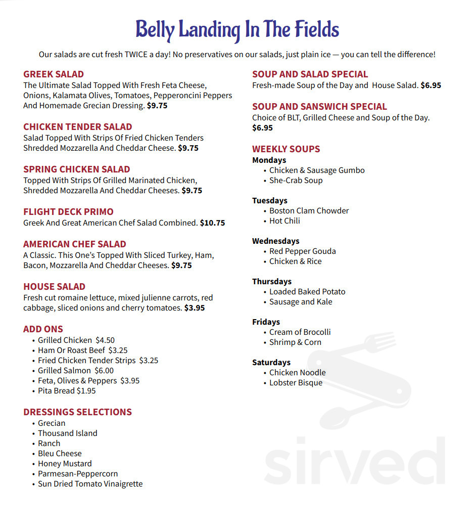 Flight Deck Restaurant menu in Lexington, South Carolina, USA