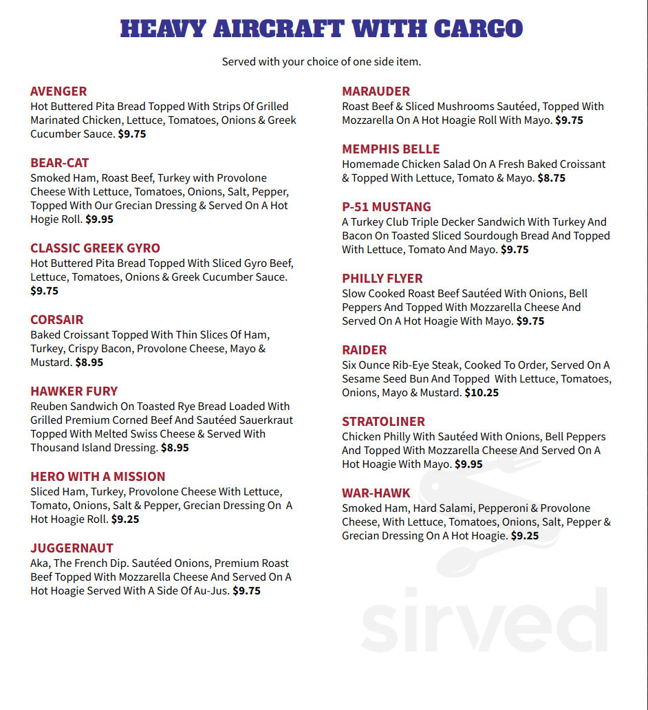 Flight Deck Restaurant menu in Lexington, South Carolina, USA