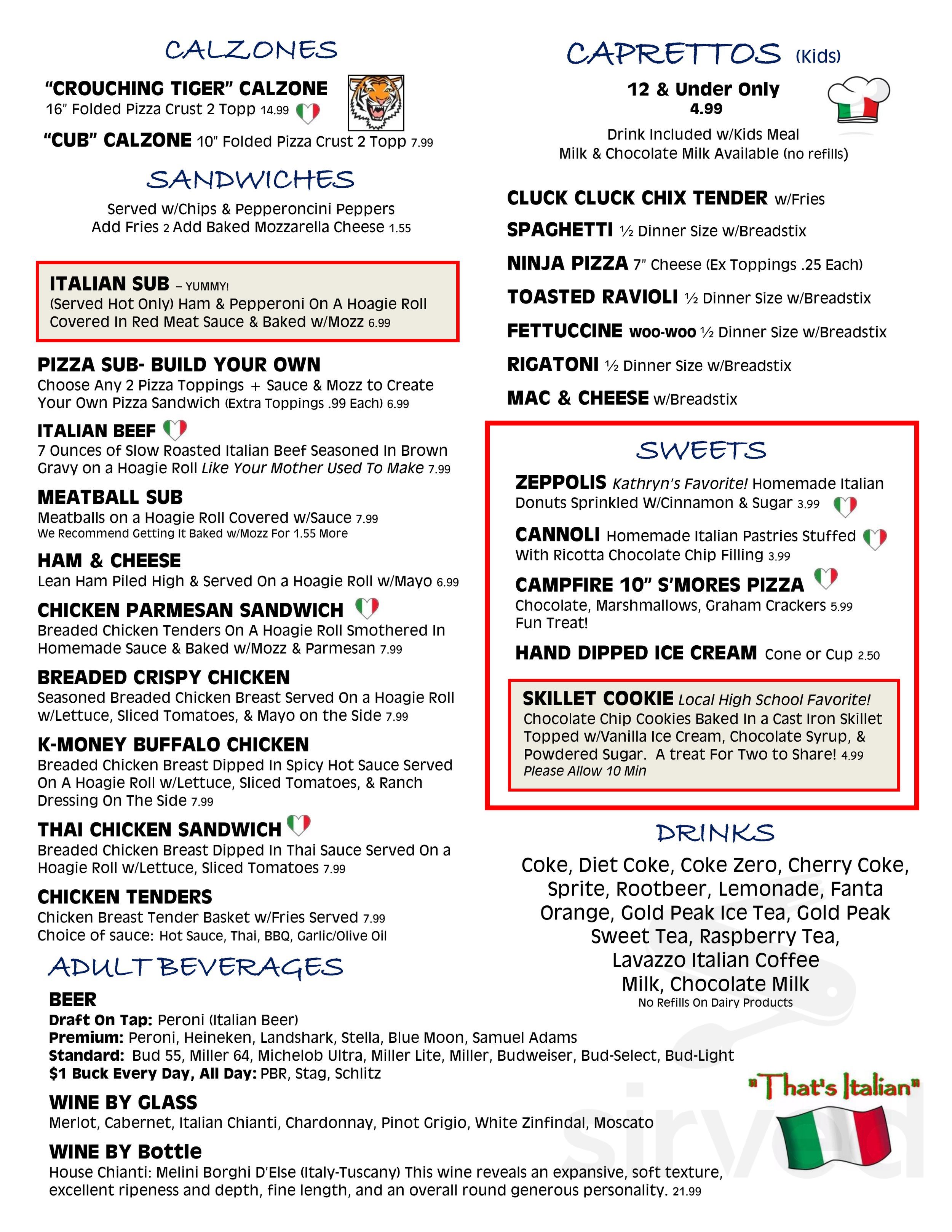 Razzos Family Pizzeria menu in Rochester, Illinois, USA