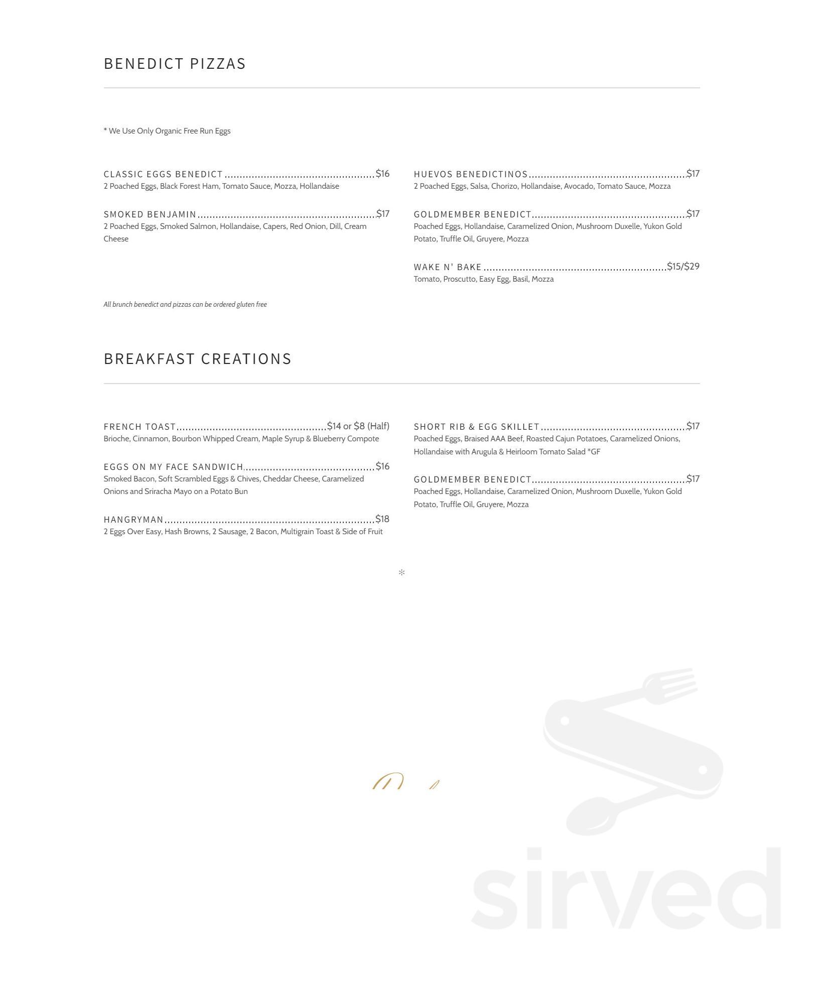 The Parlour menu in Vancouver, British Columbia, Canada