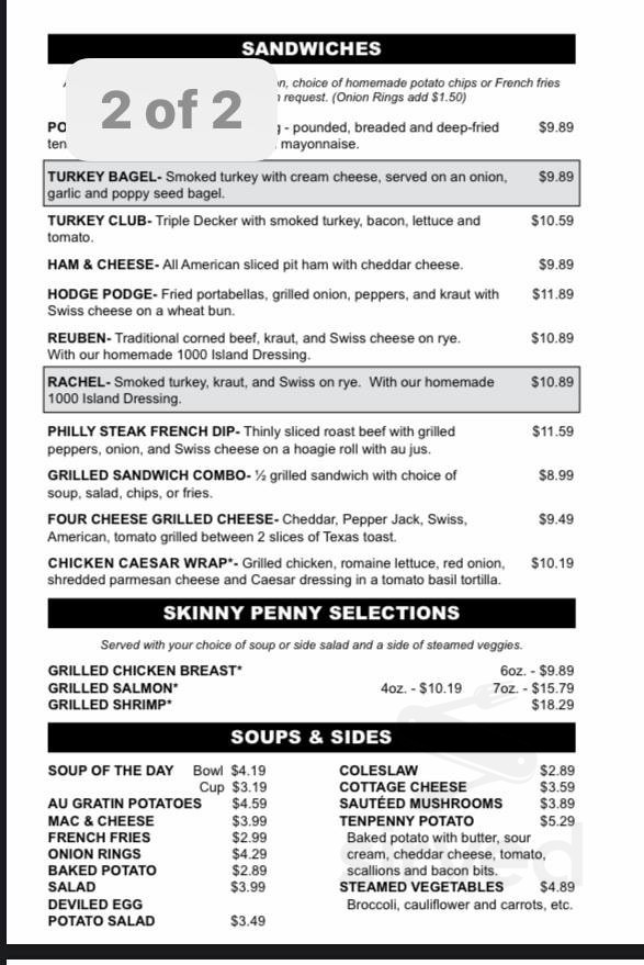 Ten Penny Restaurant & Bar menus in Leavenworth, Kansas, United States