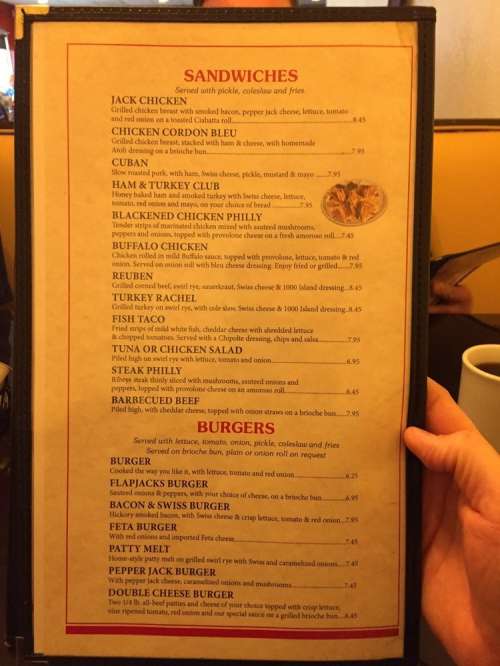 Flapjacks menu in Safety Harbor, Florida, USA