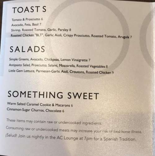 AC Lounge menu in Dallas, Texas, USA