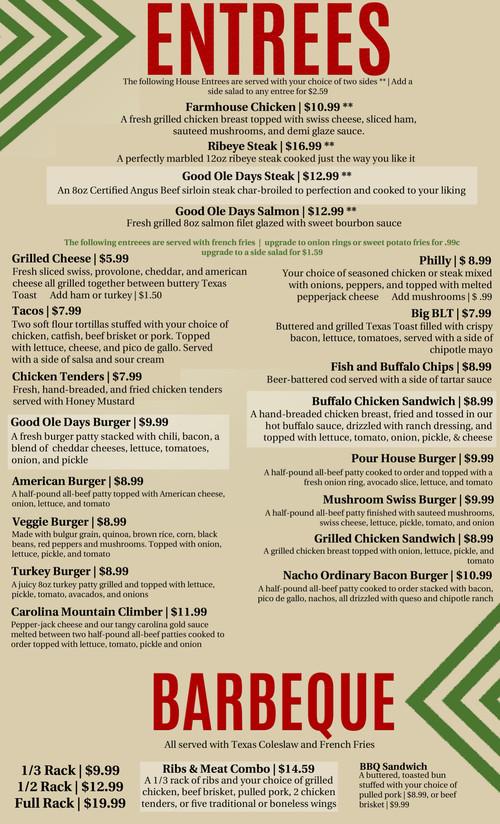 Good Ole Days Sports Grille menu in Morristown, Tennessee, USA