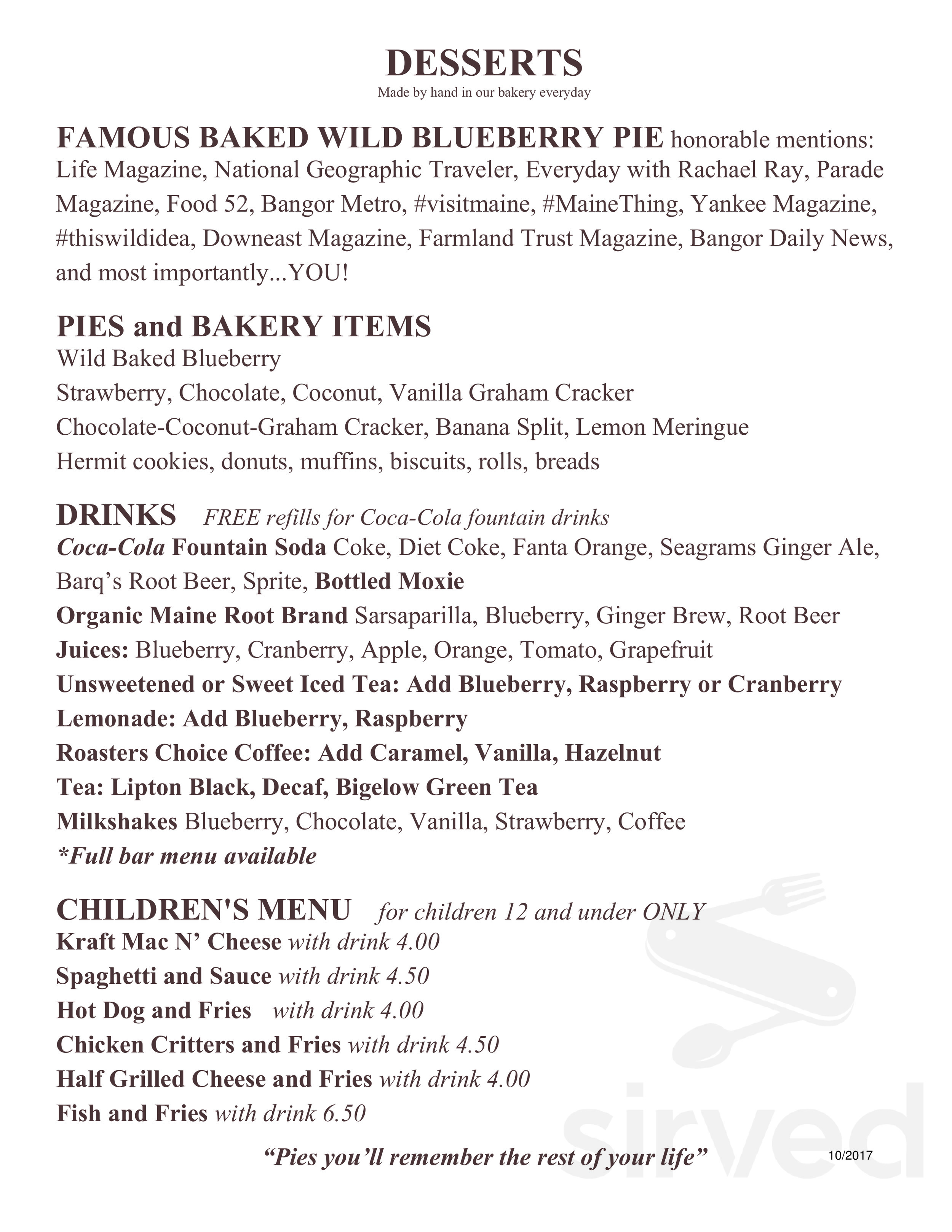 Helen's Restaurant menu in Machias, Maine, USA