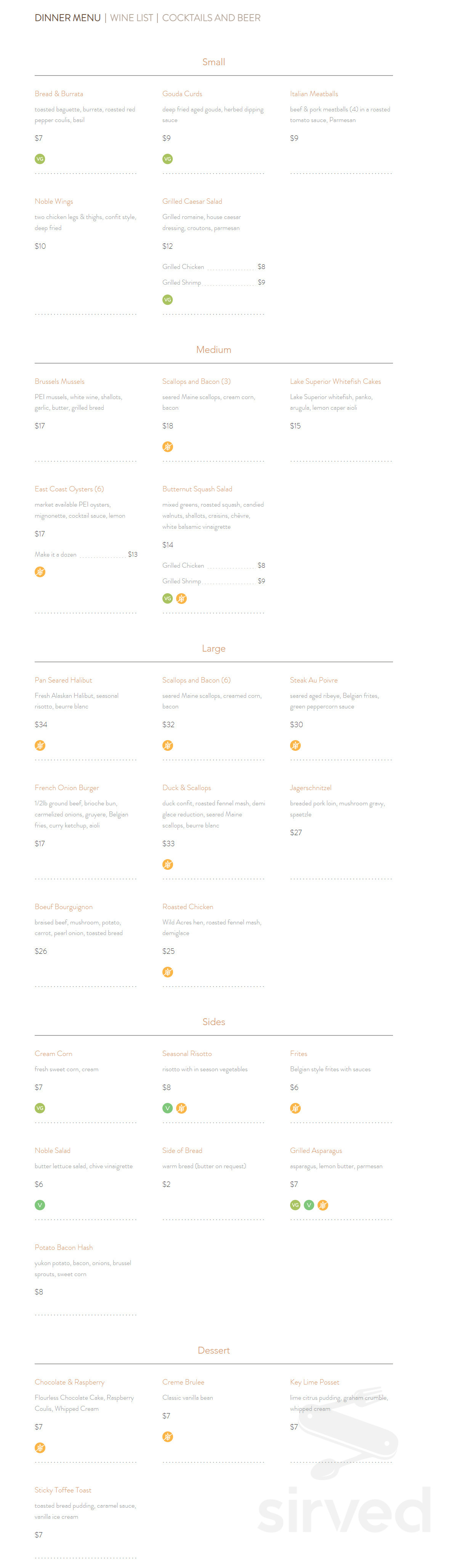 Menu - Victoria MN's The Noble Lion | Sirved