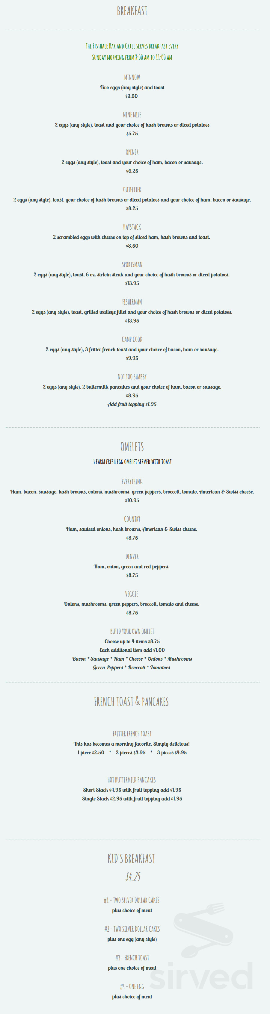 Fishtale Grill menu in New Prague, Minnesota, USA