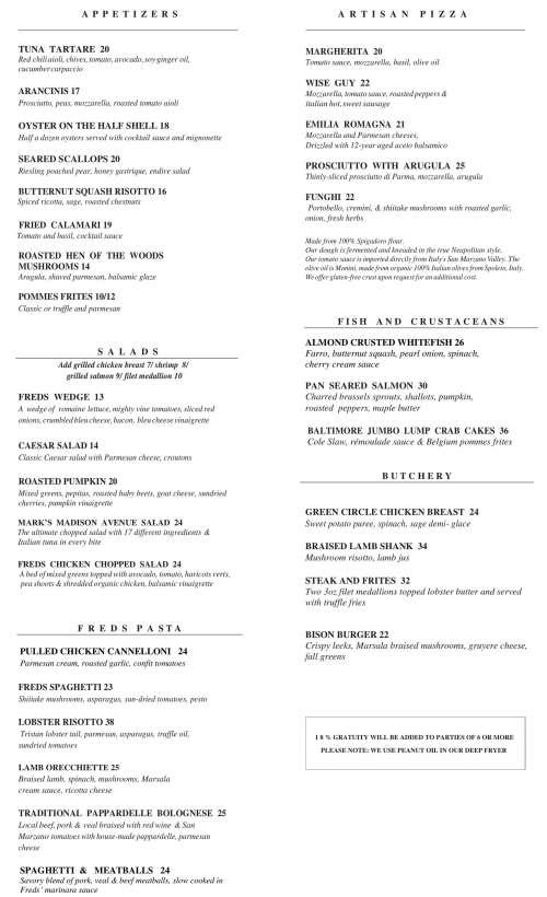 Freds Chicago menu in Chicago, Illinois, USA