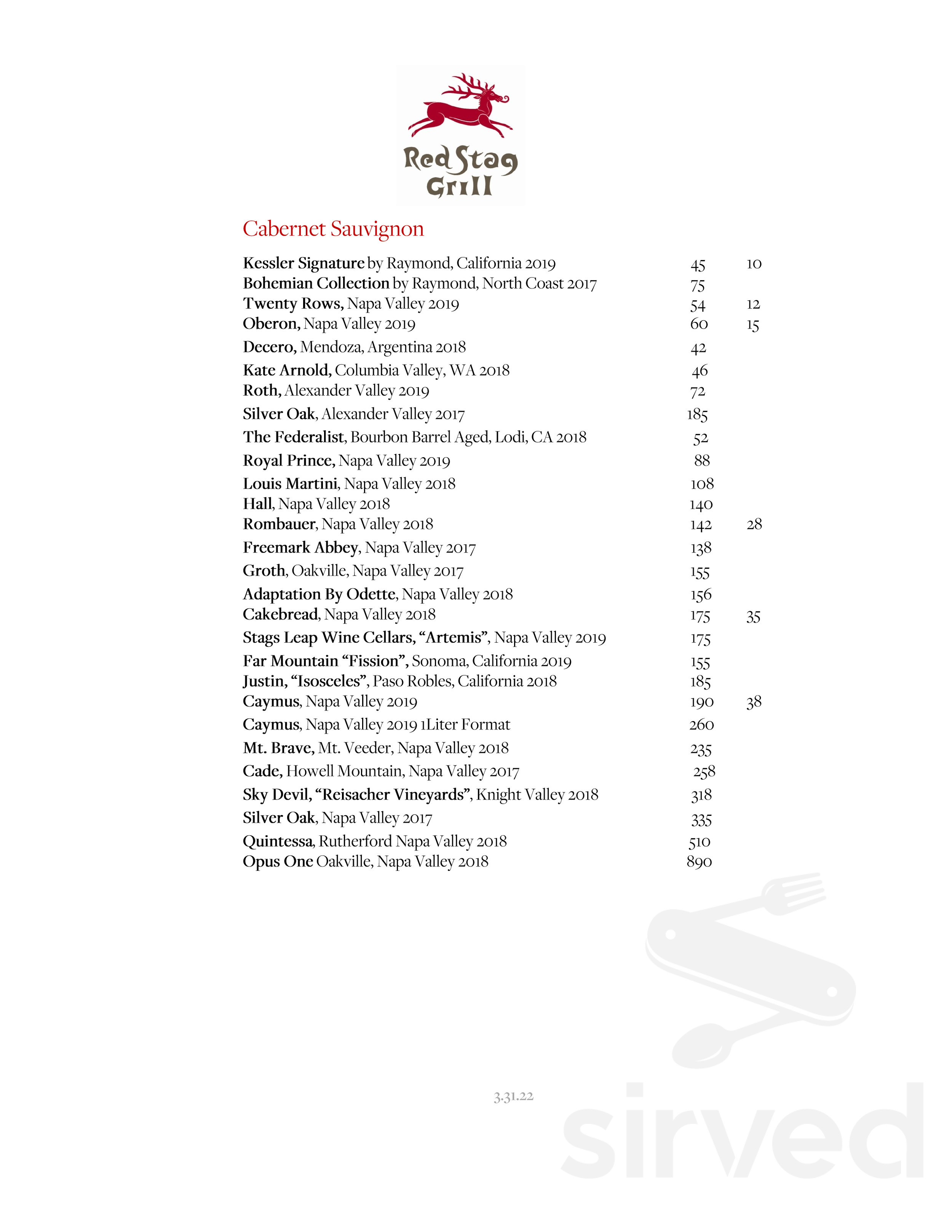 Red Stag Grill menu in Asheville, North Carolina, USA