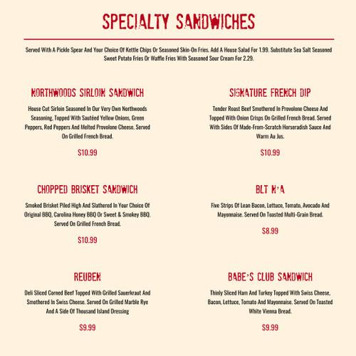 Babe's Music Bar menu in Lakeville, Minnesota, USA