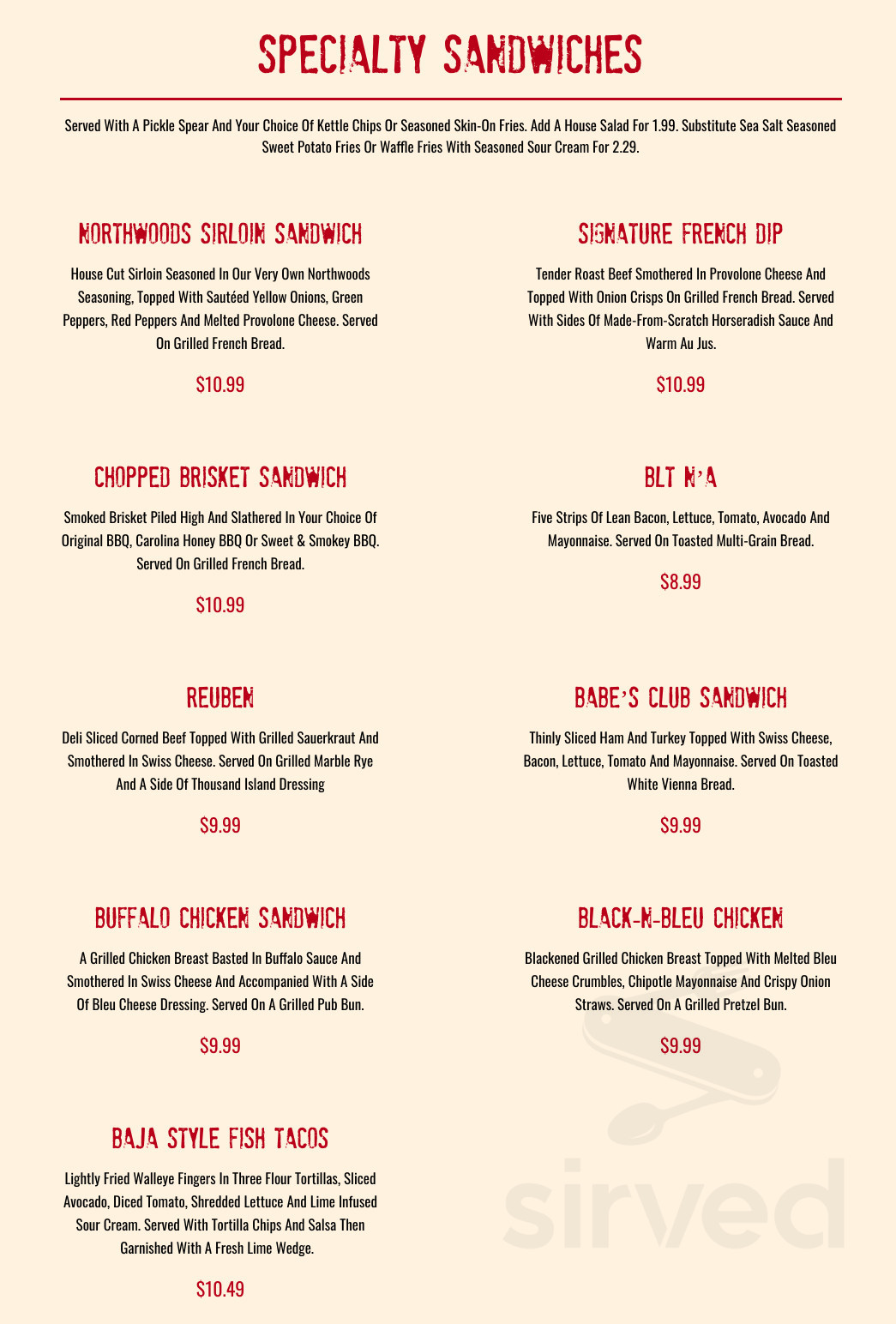 Babe's Music Bar menu in Lakeville, Minnesota, USA