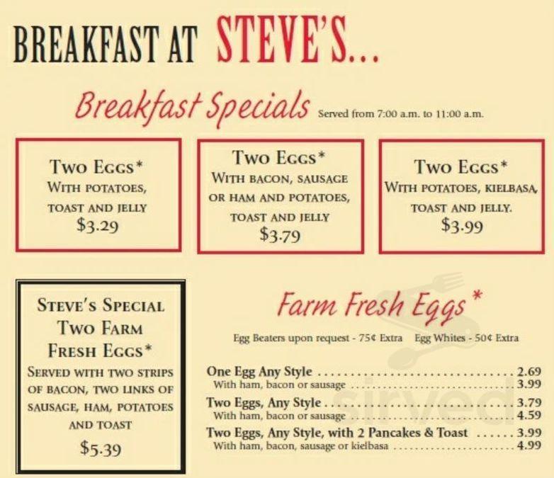 Steve's Family Dining Livonia menu in Livonia, Michigan, USA