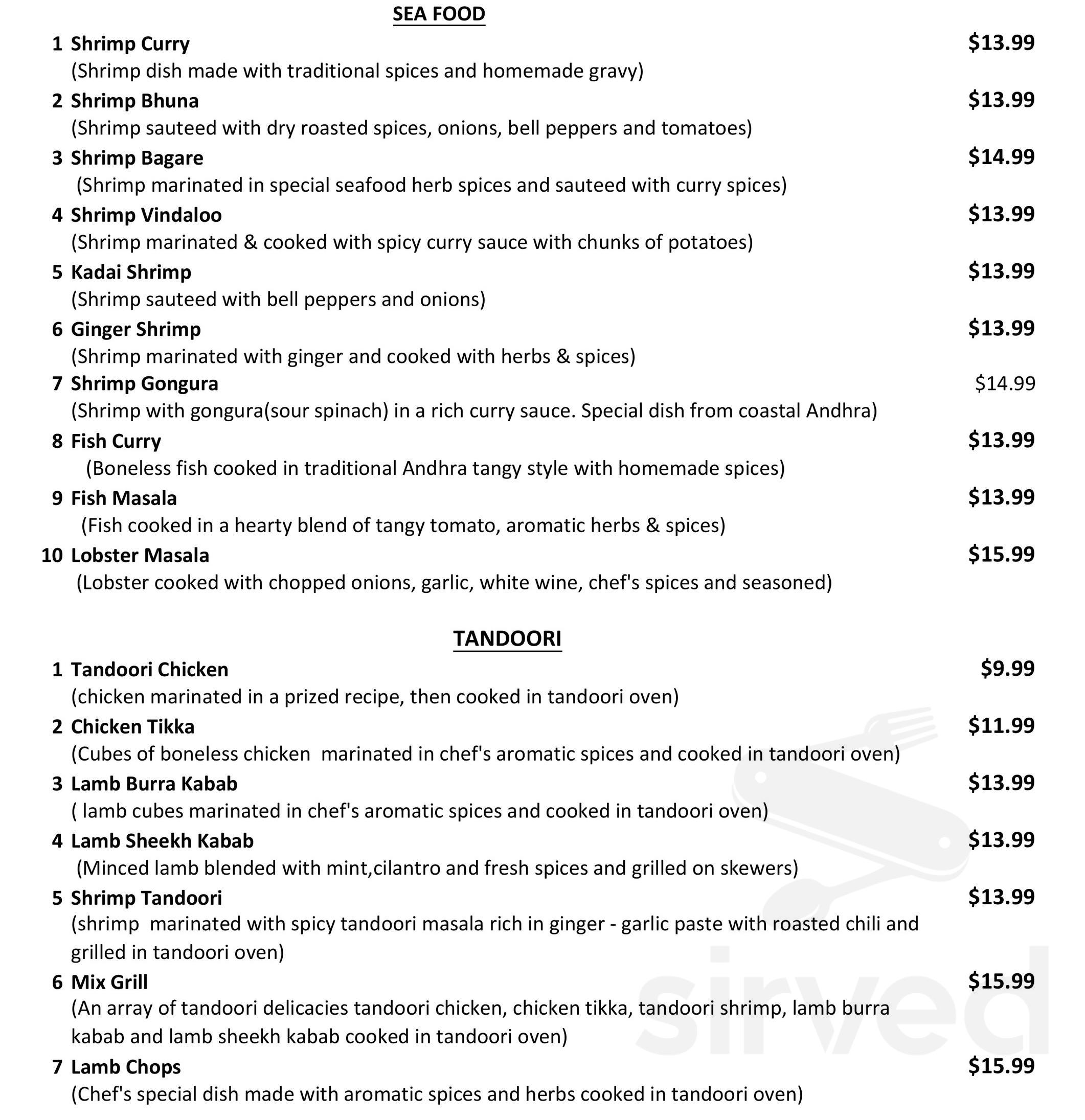 Menu - Baton Rouge LA's Swagat Indian Cuisine | Sirved