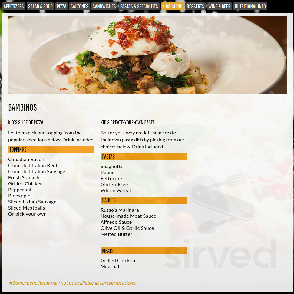 Russo's Coal-Fired Italian Kitchen & Pizzeria menus in Pembroke Pines ...